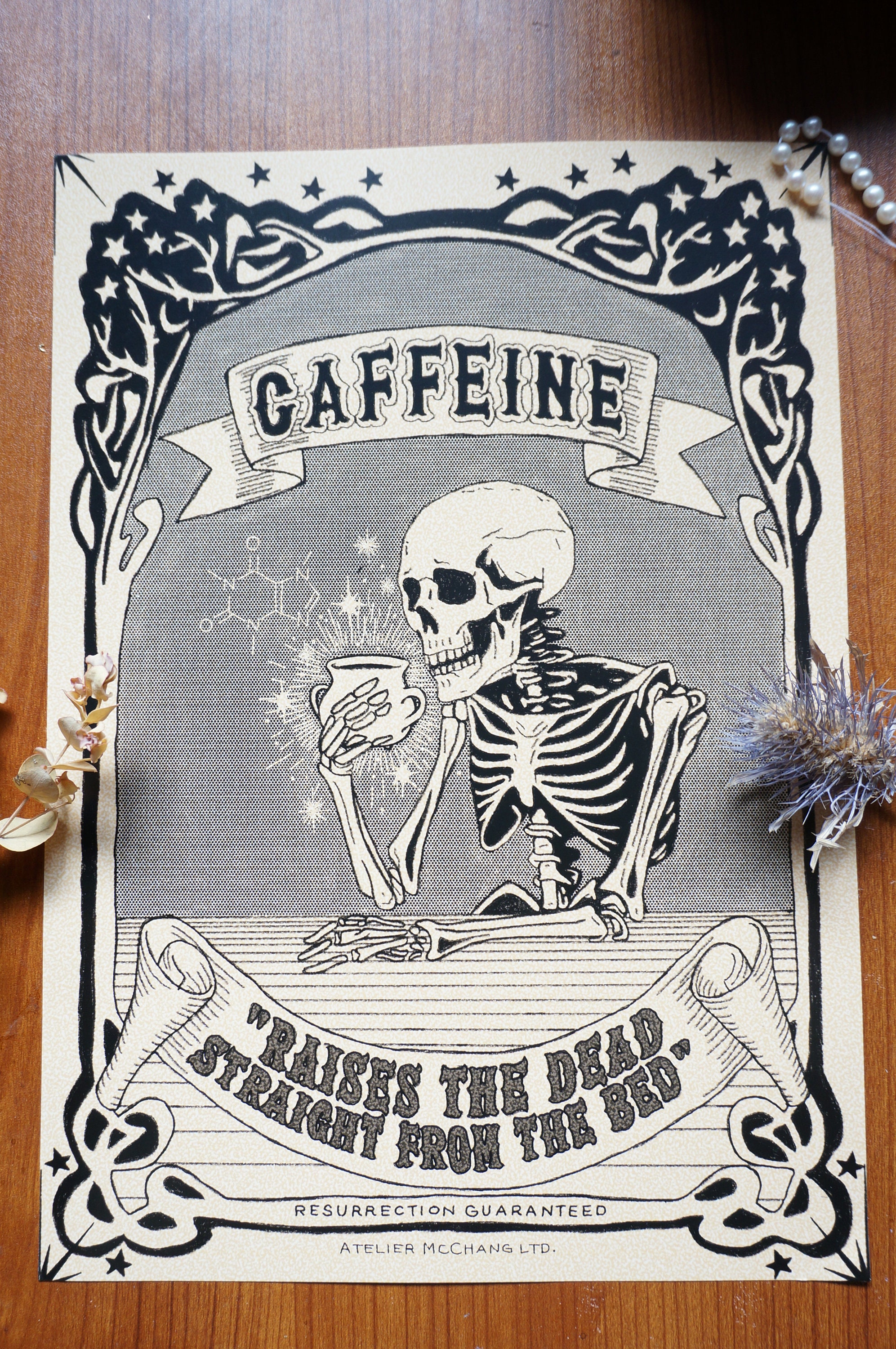 Caffeine Poster / Skeleton Poster / Dark Academia Prints - Etsy
