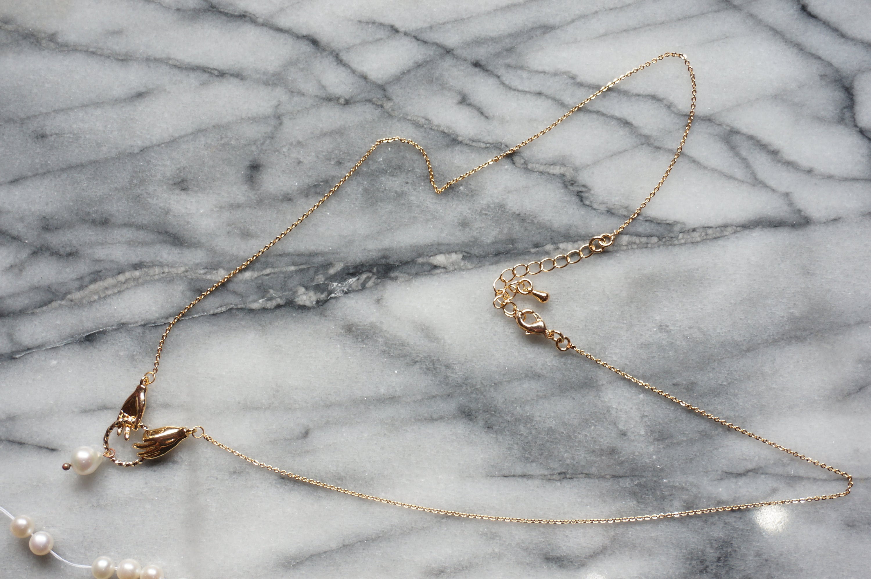 HAND-PICKED Teardrop Pearl and Hands Dainty Necklace - Etsy