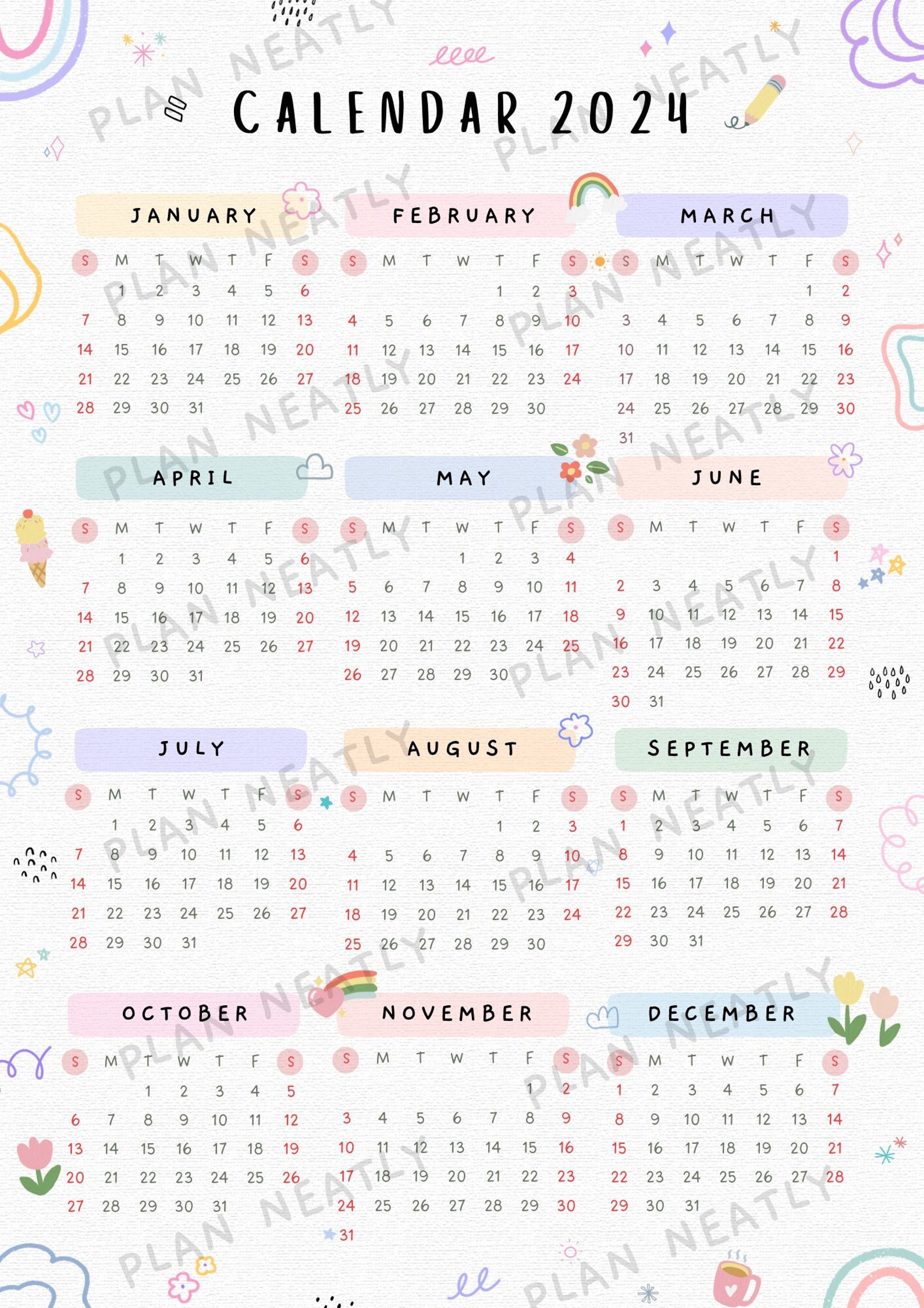 2024 CUTE KIDS CALENDAR, Print and Use Directly, Perfect for ...