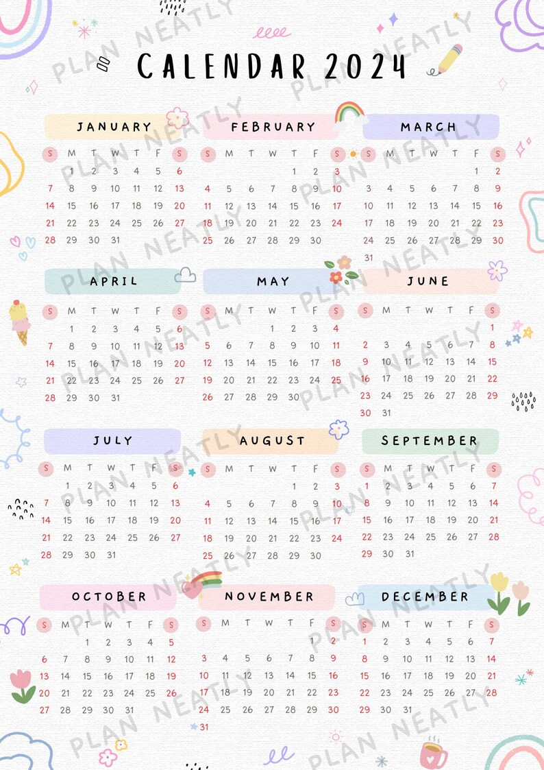 2024 CUTE KIDS CALENDAR, Print and Use Directly, Perfect for ...