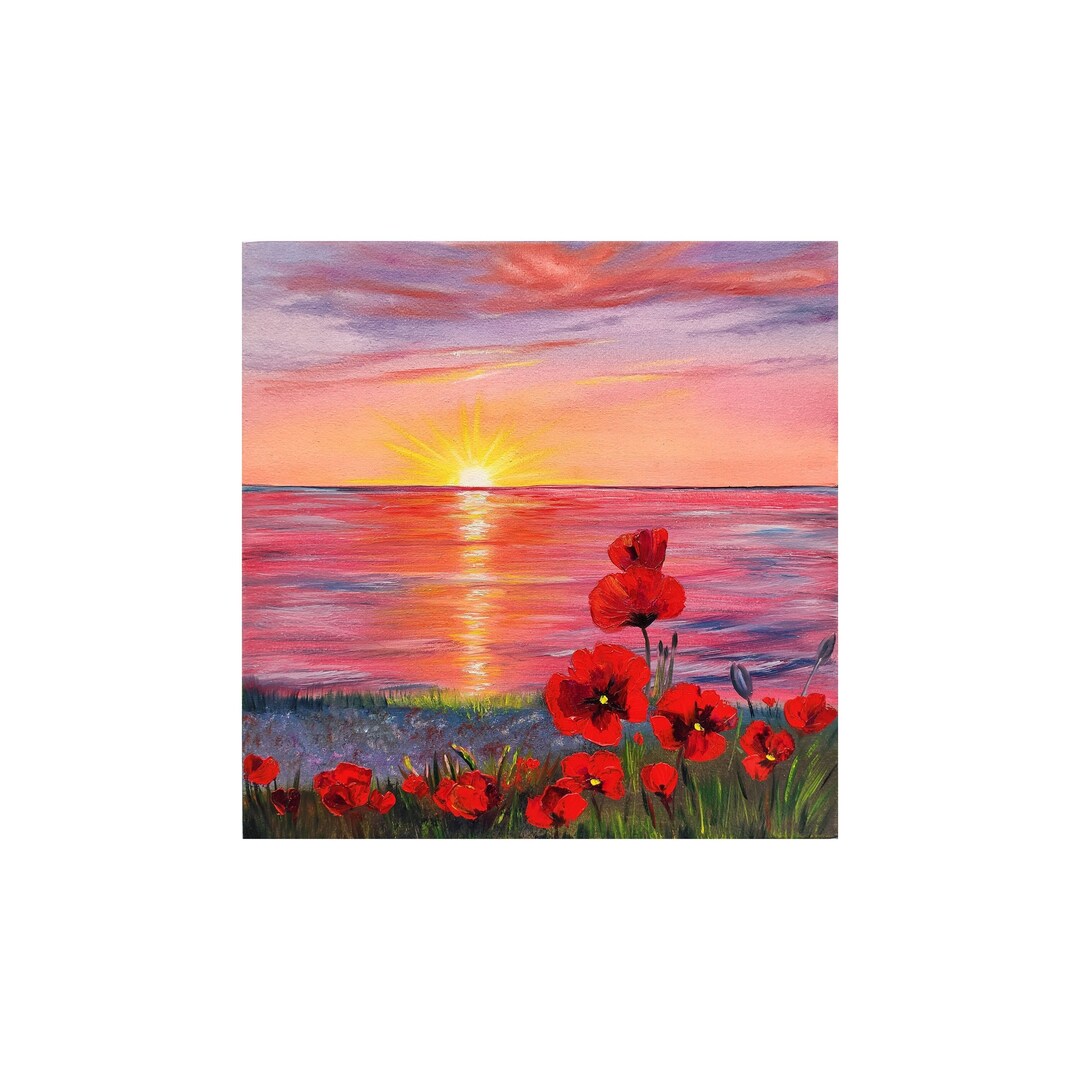 Poppy Painting Red Poppy Original Art Canvas 12x12 Inches Poppy ...