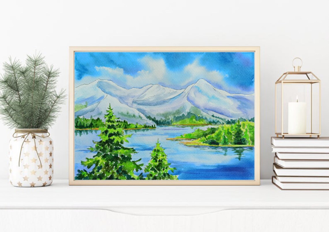 Alaska Art Snowy Mountain Peaks Painting Mountain and Lake Original ...