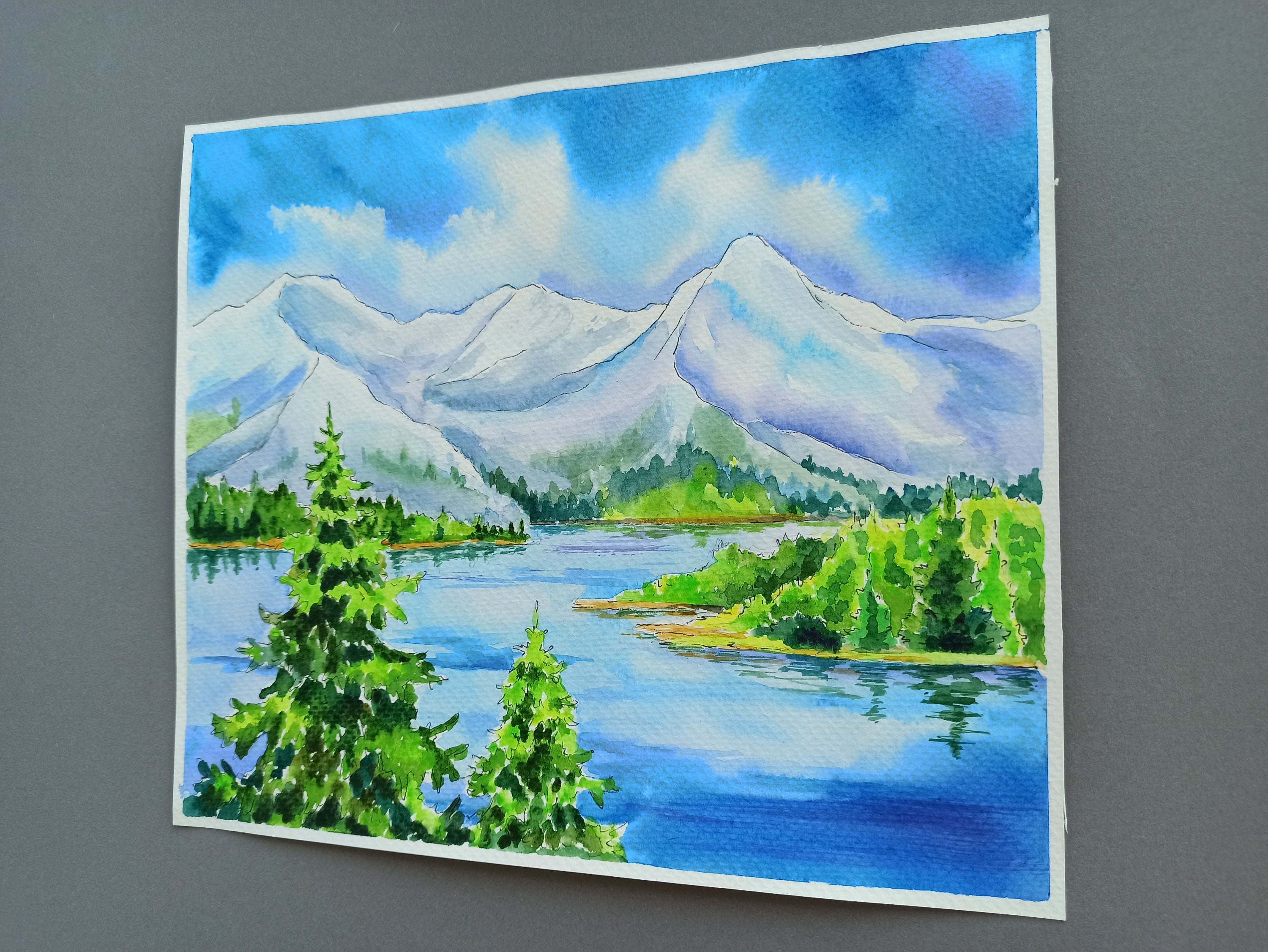 Alaska Art Snowy Mountain Peaks Painting Mountain and Lake Original ...