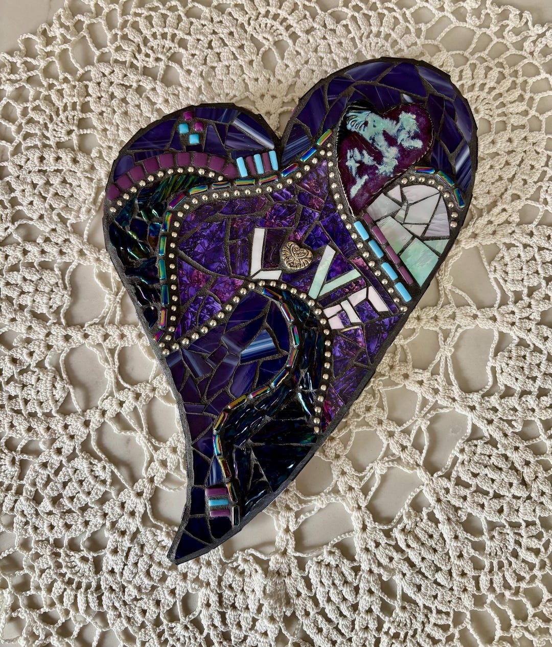 Valentines, Mosaic, Heart, Purple Heart, Love, Housewarming Gift, Heart ...