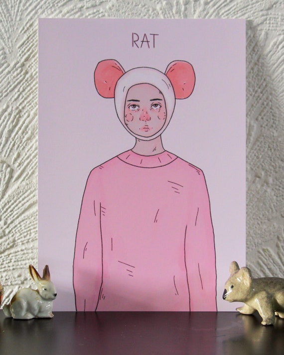 Rat person Digital art print A6 A5 A4 | Etsy