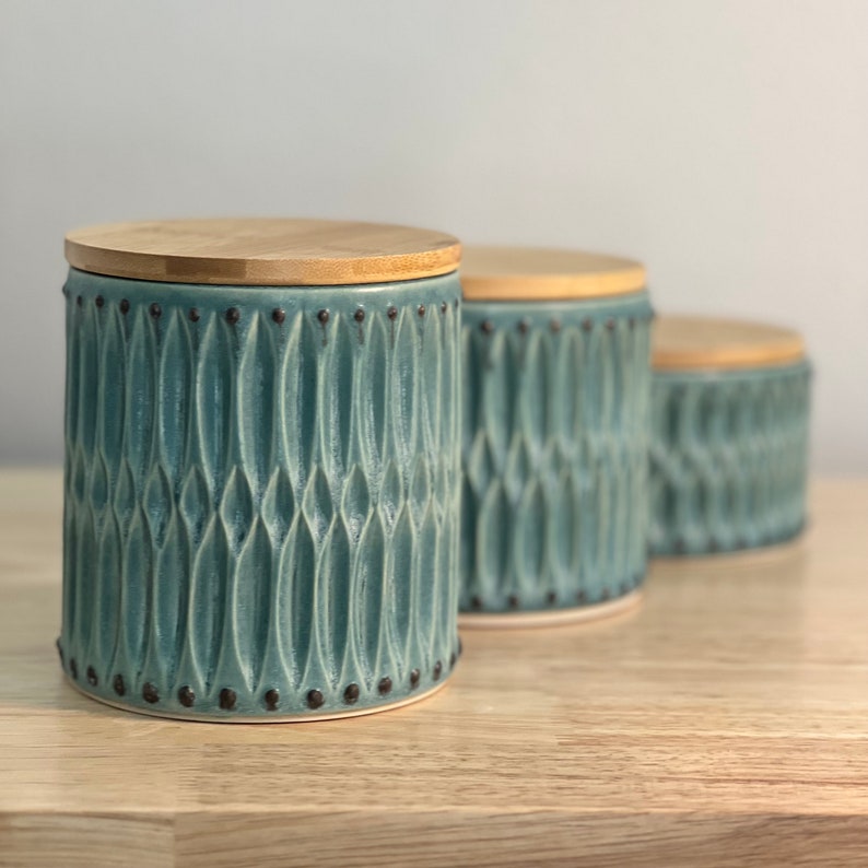 Green Ceramic Canisters - Etsy