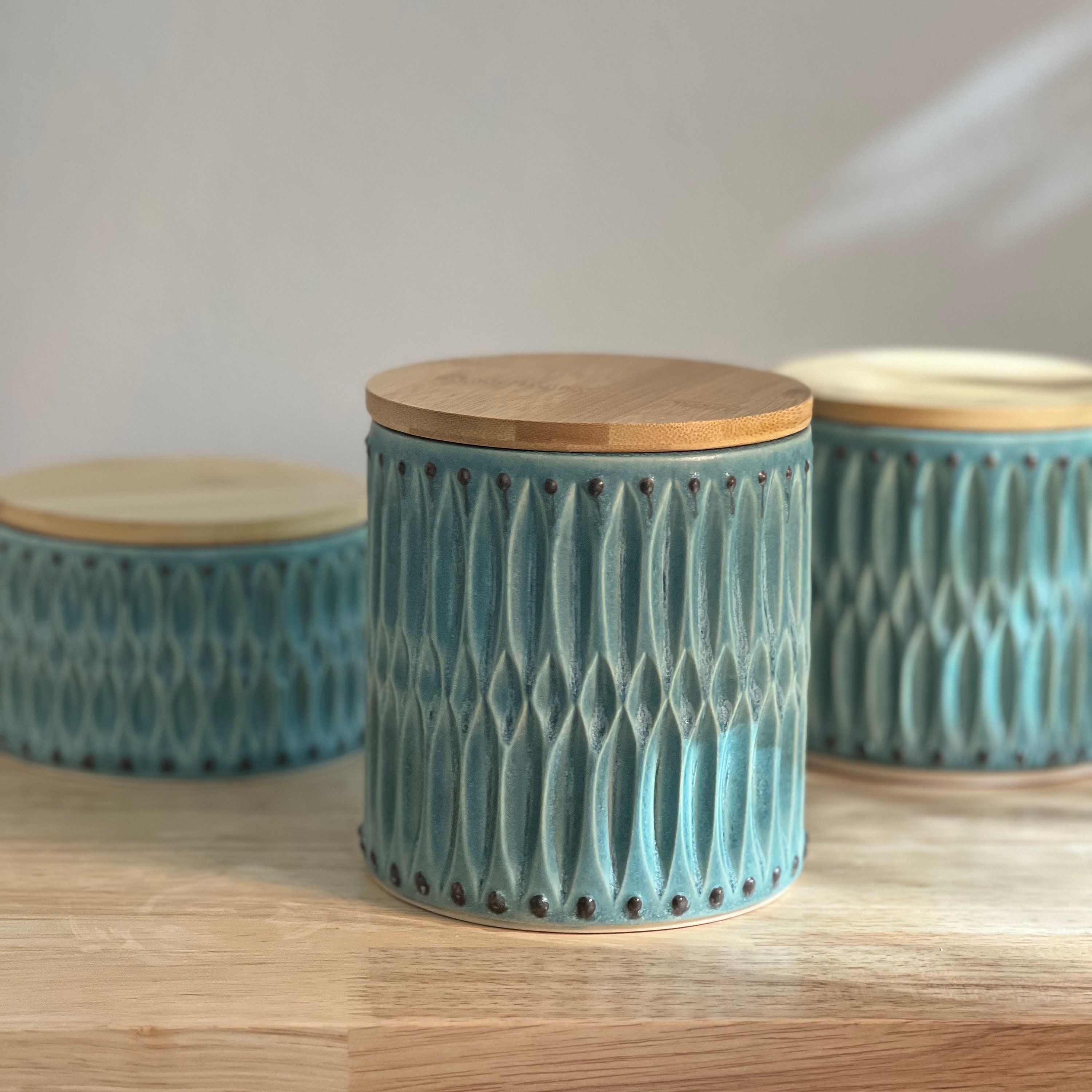 Green Ceramic Canisters - Etsy