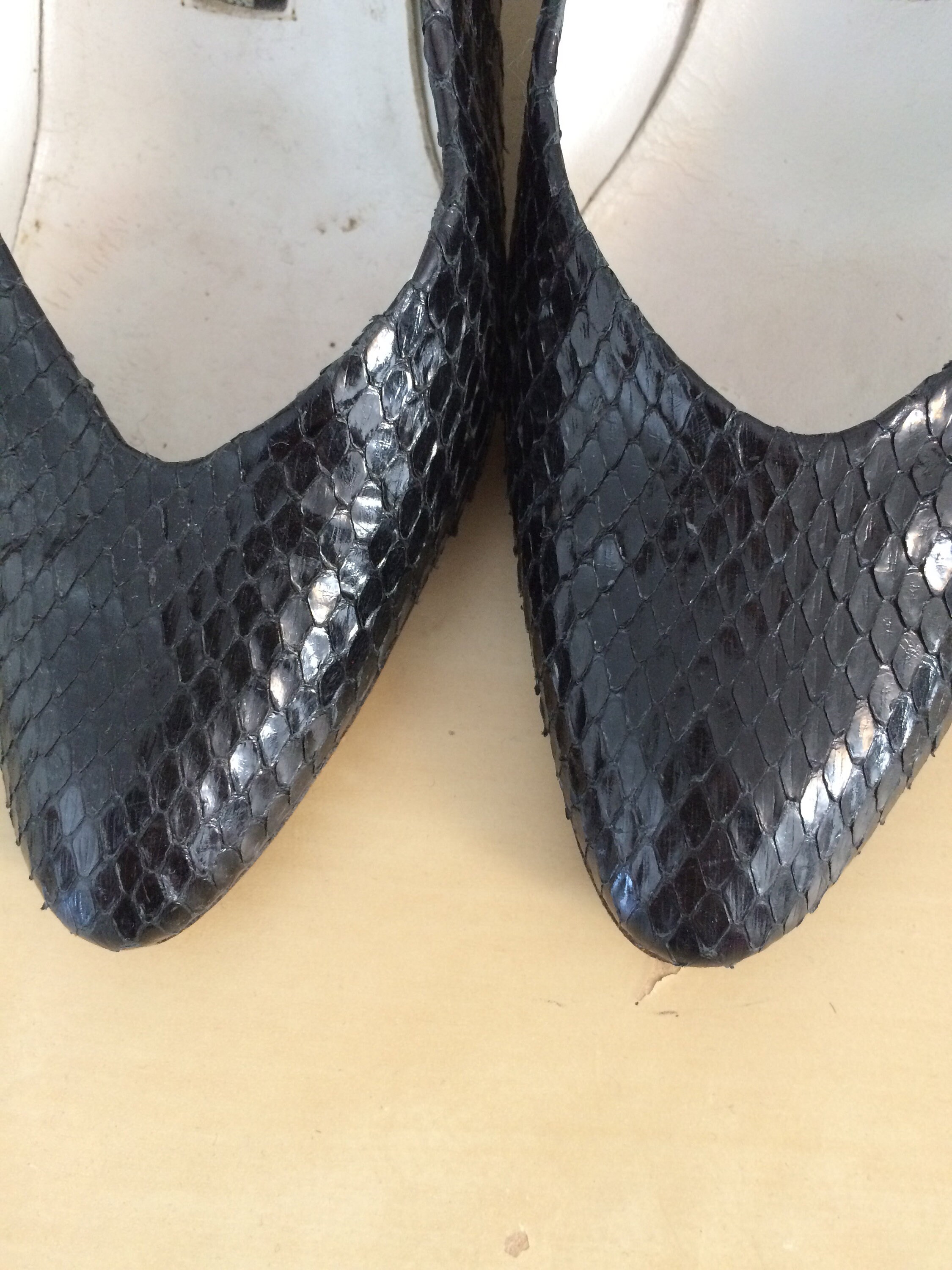 Maud Frizon Vintage 80s Snakeskin Heels Black Size 36.5 - Etsy