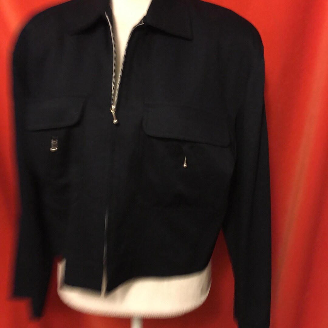 NWT Vintage 90s Kenar Cropped Twill Zip Jacket Navy Size M Saks 5th Ave ...