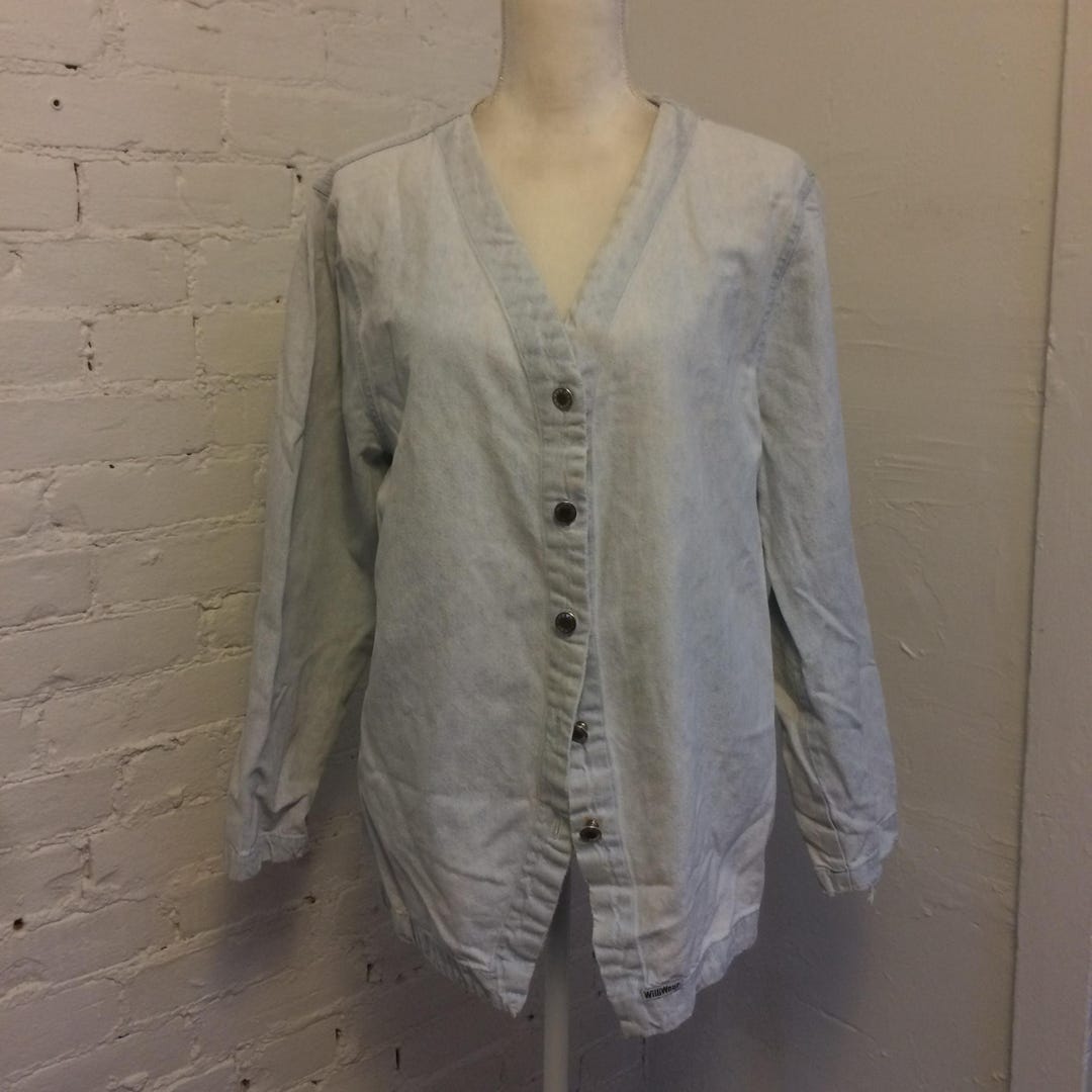 Williwear Vintage 80s Sport Collarless Denim Shirt Faded Blue Size ...