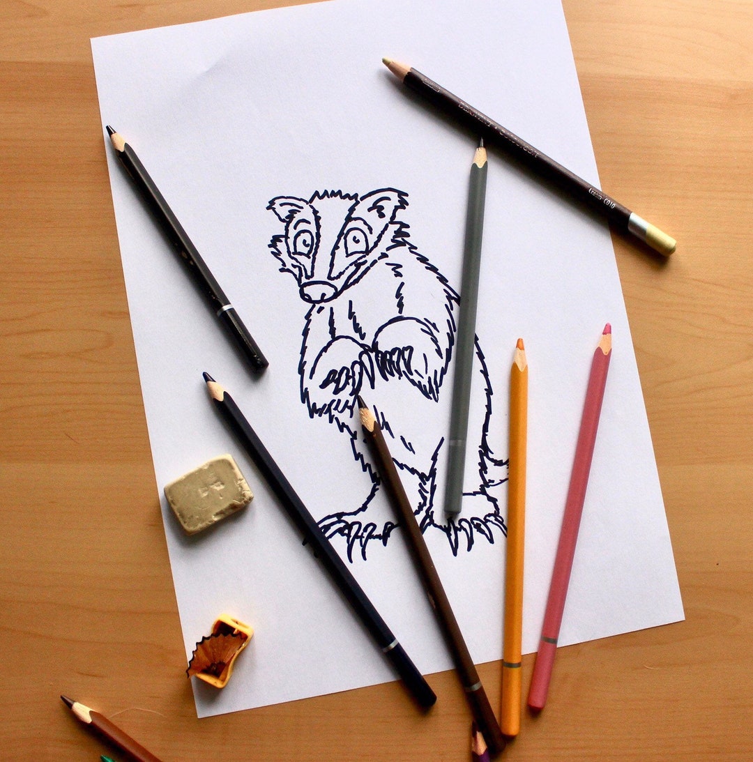 Brigitte the Badger - Printable Colouring Sheet - Etsy