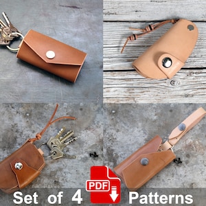 Set of 4 Key Holder Patterns. Leather Key Case PDF Template. - Etsy
