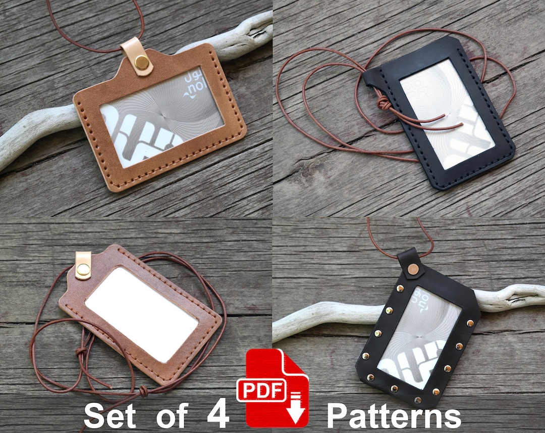 Set of 4 ID Card Holder Patterns. Leather ID Card Holder PDF Template ...