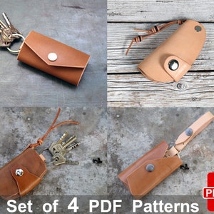 Set of 4 Key Holder Patterns. Leather Key Case PDF Template. - Etsy
