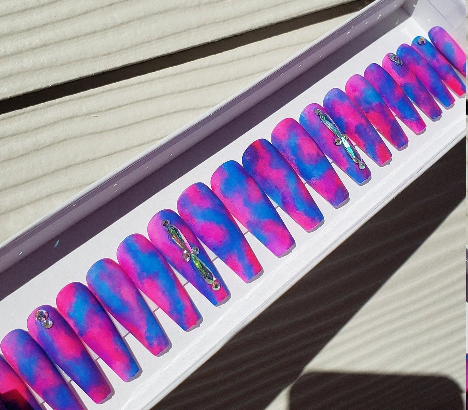 Zeenon Pink Blue Purple Multi MATTE Long Coffin Press on | Etsy