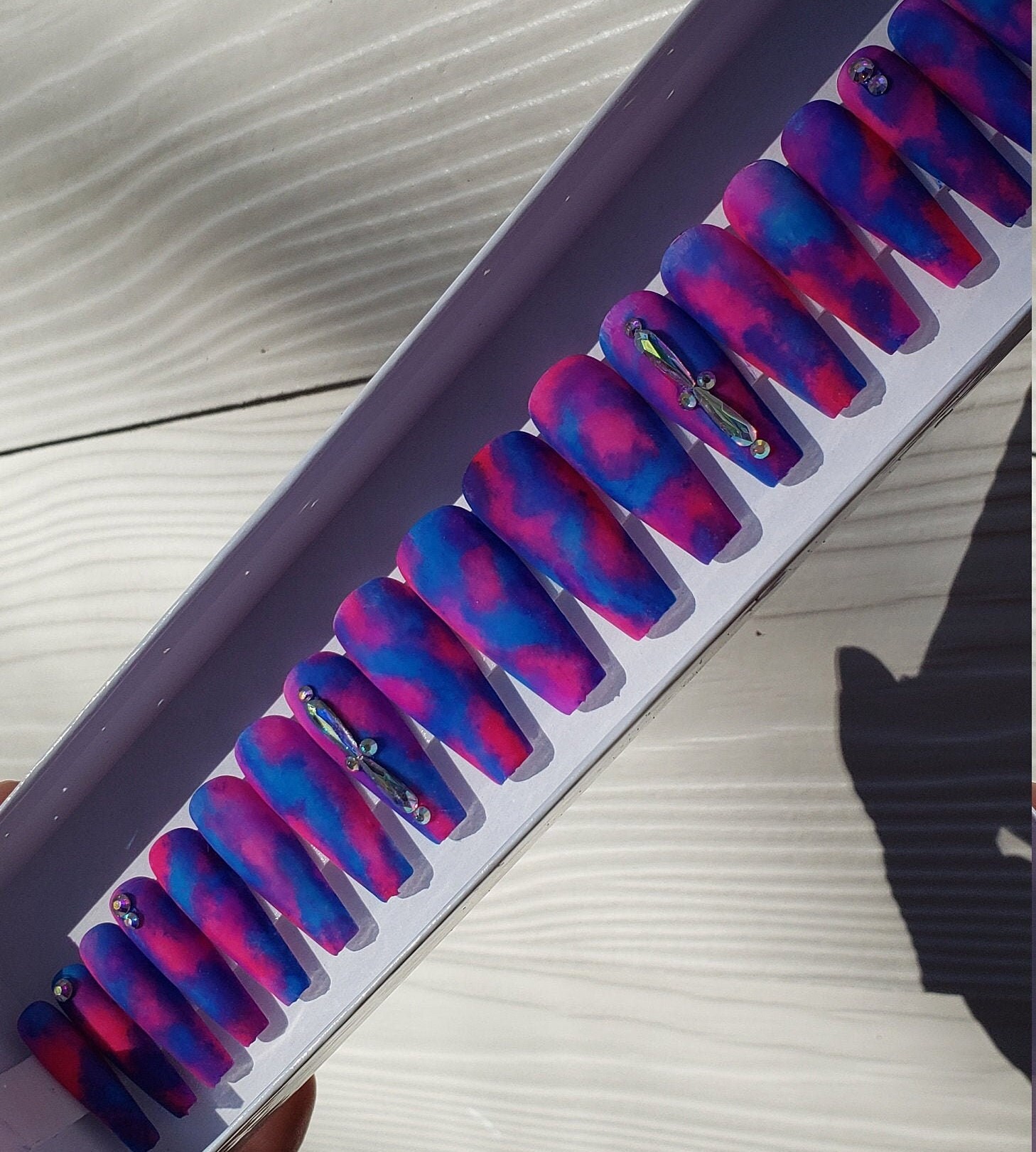 Zeenon Pink Blue Purple Multi MATTE Long Coffin Press on | Etsy