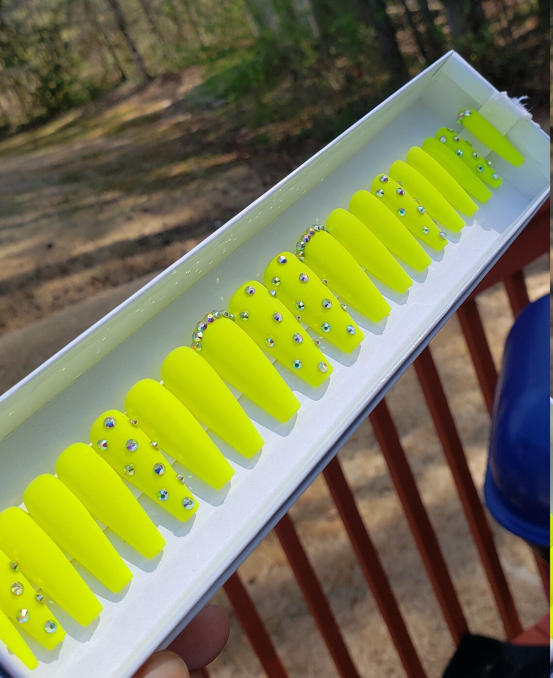 Lemonhead Neon Yellow MATTE Crystal Polka Dot Long Coffin | Etsy