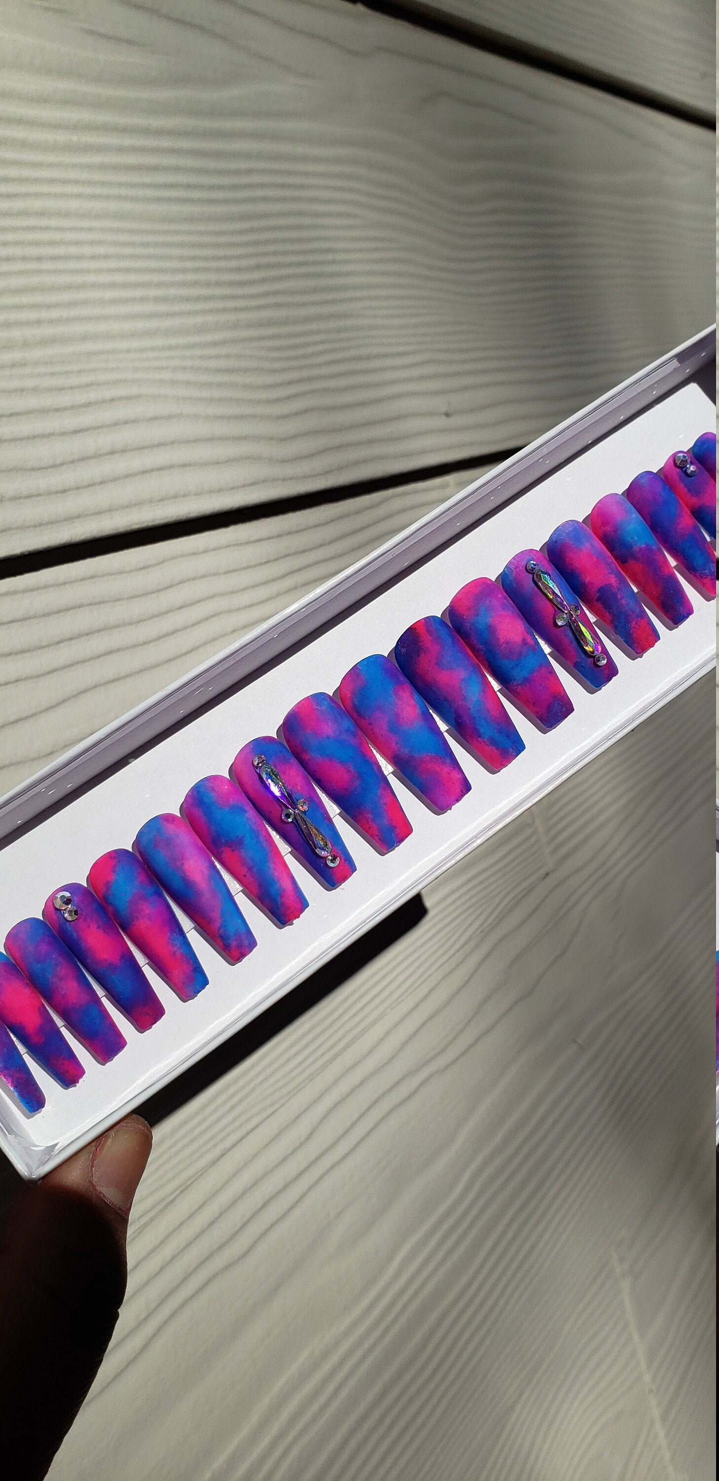 Zeenon Pink Blue Purple Multi MATTE Long Coffin Press On | Etsy