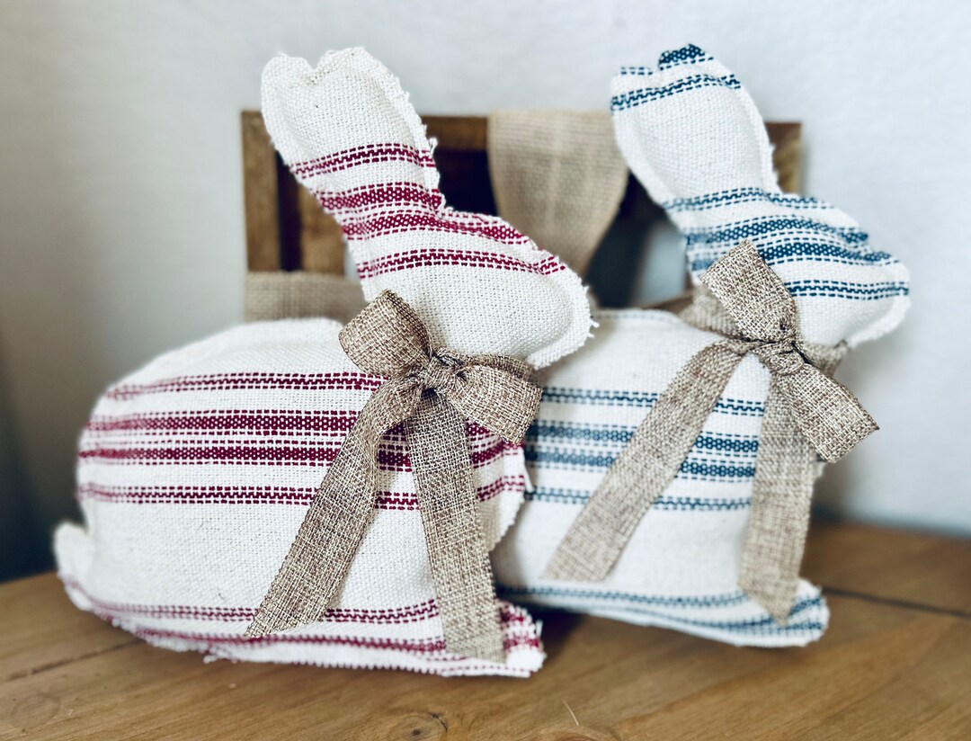 Easter Bunny Farmhouse Decor, Grain Sack Fabric Rabbit, Rustic Bunny ...
