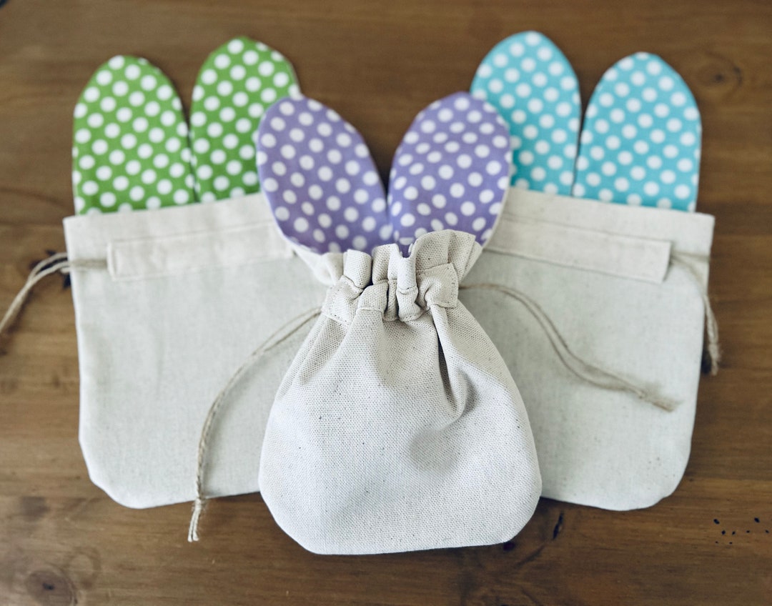 Easter Bunny Drawstring Treat Bag, Party Favors, Handmade Fabric Bunny ...