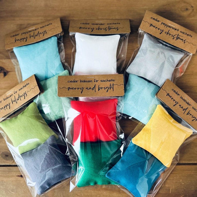 Christmas Sachets Set: Linen Blend, Lavender, Peppermint, Balsam Fir ...