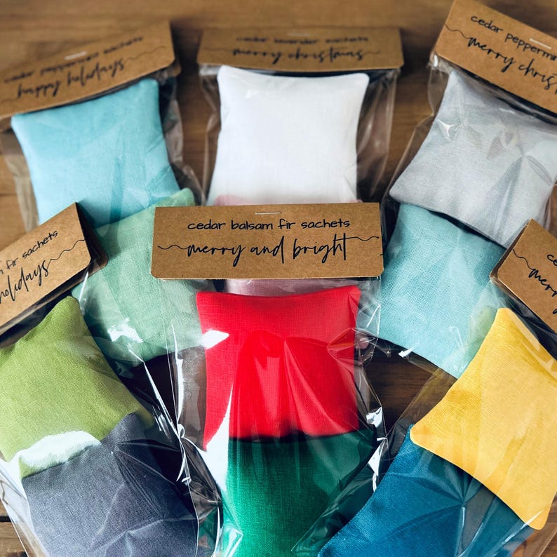 Christmas Sachets Set: Linen Blend, Lavender, Peppermint, Balsam Fir ...