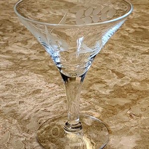 Liquor Cocktail Glass V Shape Mid Century Etched Cut Fine Wheat by ...