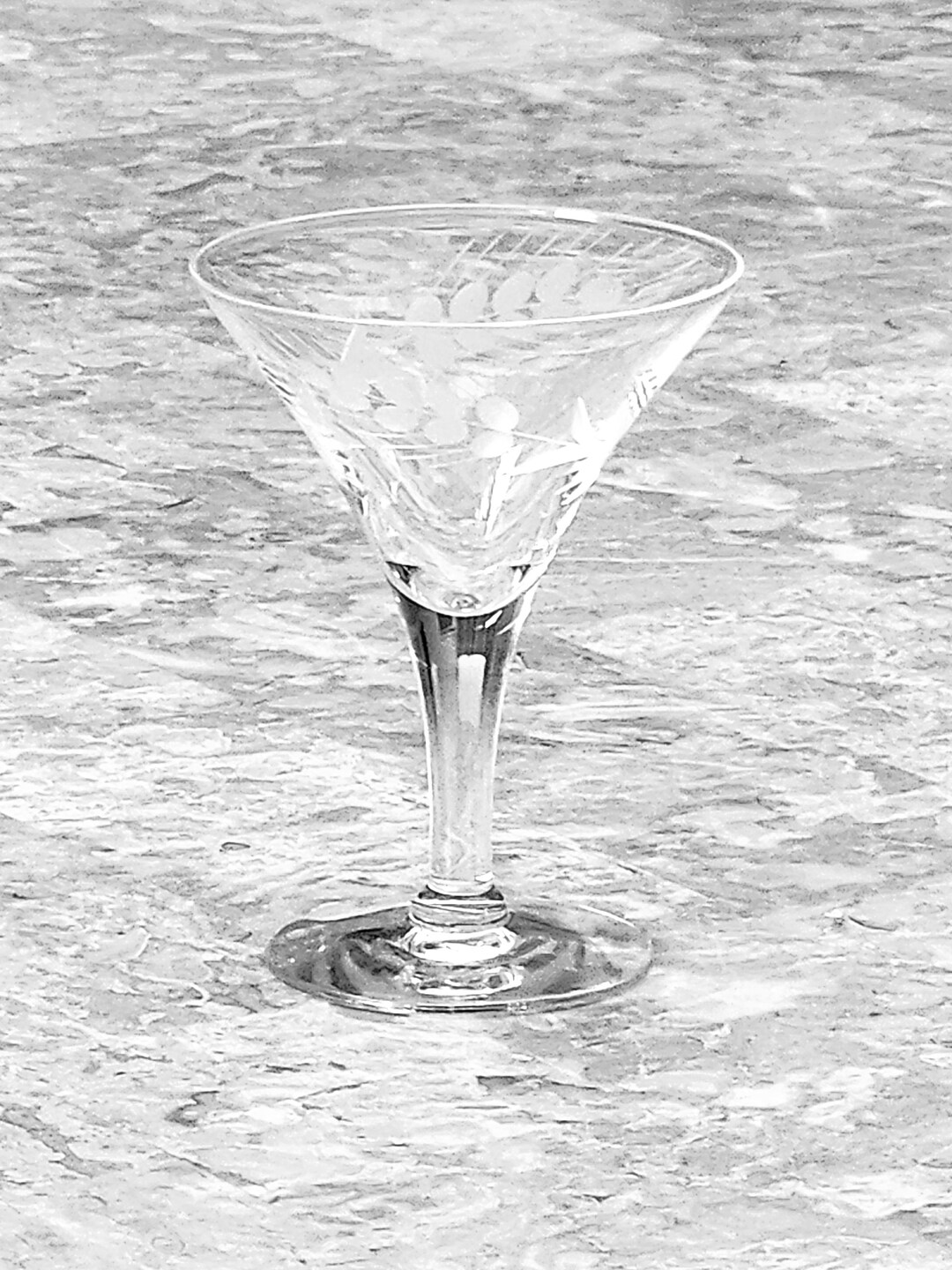 Liquor Cocktail Glass V Shape Mid Century Etched Cut Fine Wheat by ...
