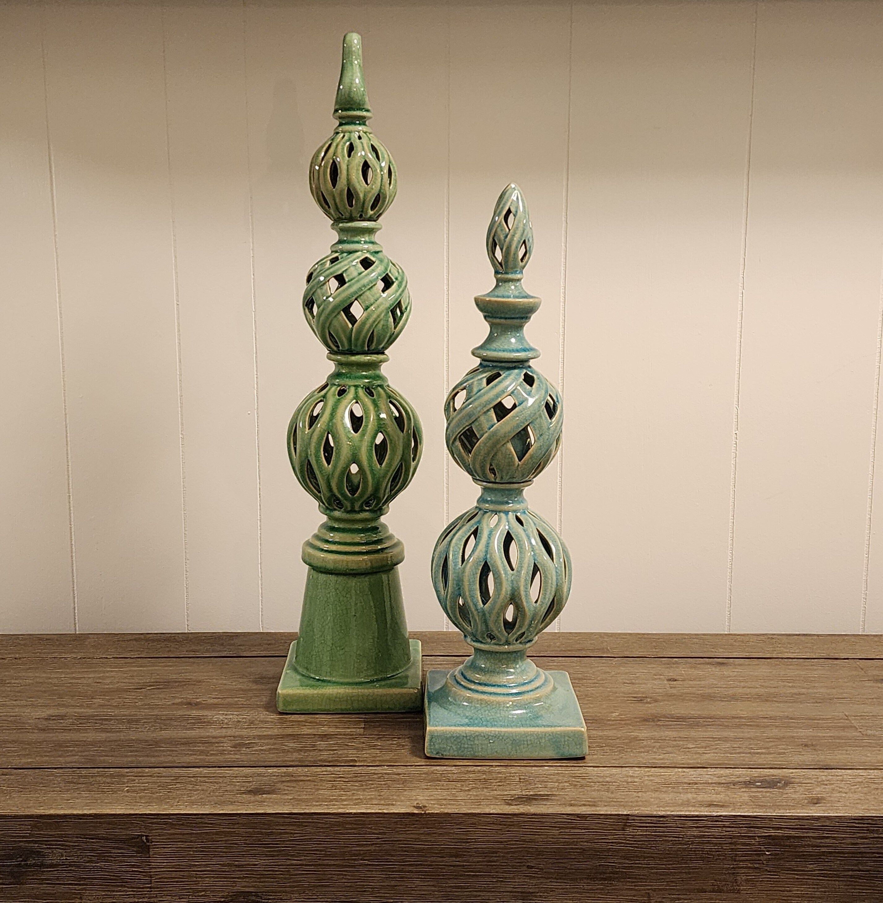 Uttermost Ceramic Crackle Glaze Obelisk Trellis Sculptured Decoration ...