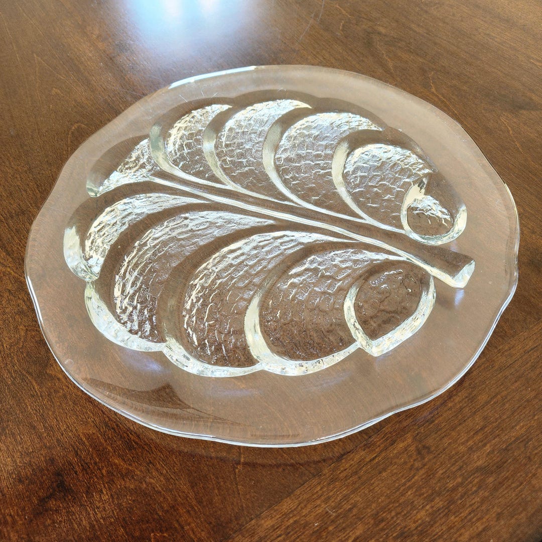 Vintage Pressed Glass Cabbage Leaf Platter Eden by Orrefors Kosta Boda ...