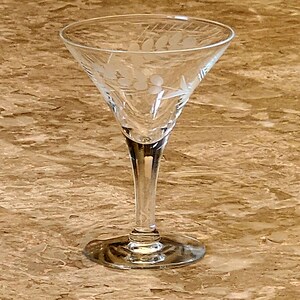 Liquor Cocktail Glass V Shape Mid Century Etched Cut Fine Wheat by ...