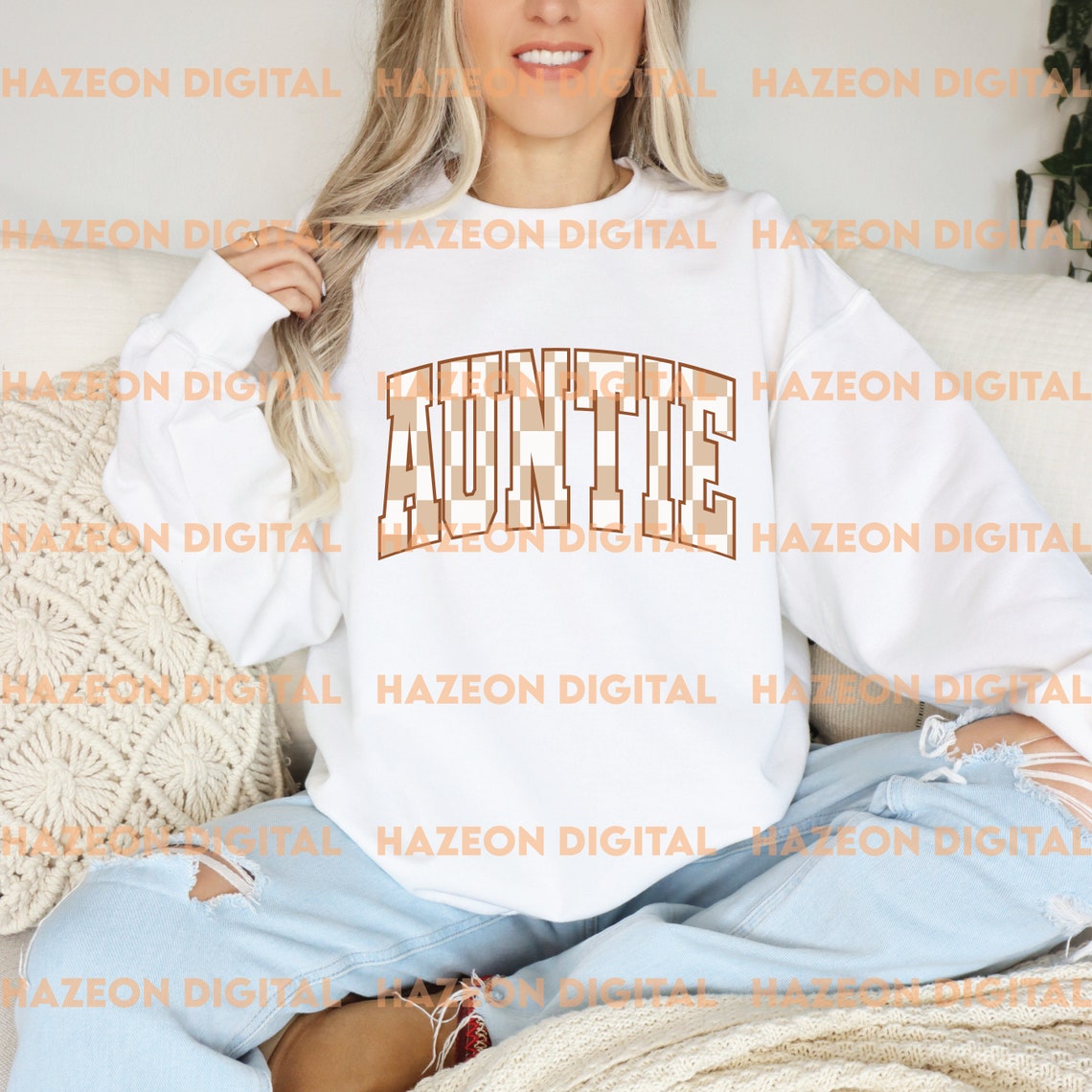 Trendy Retro Auntie PNG Checkered Varsity Popular Aesthetic Trendy Aunt ...