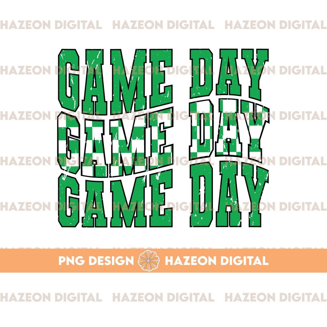 Game Day Distressed Green PNG Checkered Trendy Retro Football Varsity ...