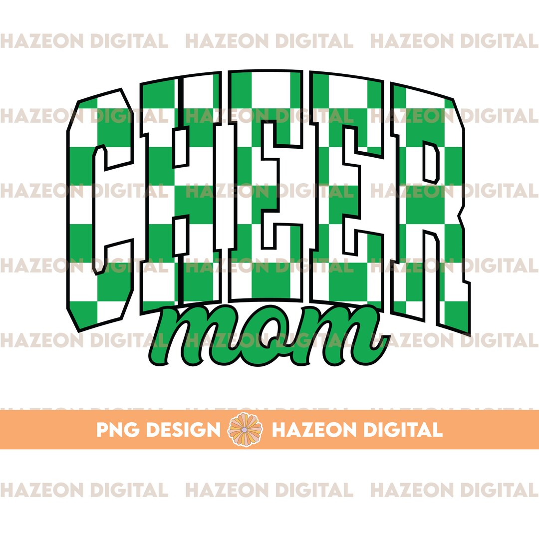 Cheer Mom Green PNG Checkered Trendy Retro Cheer Mom Varsity Popular ...