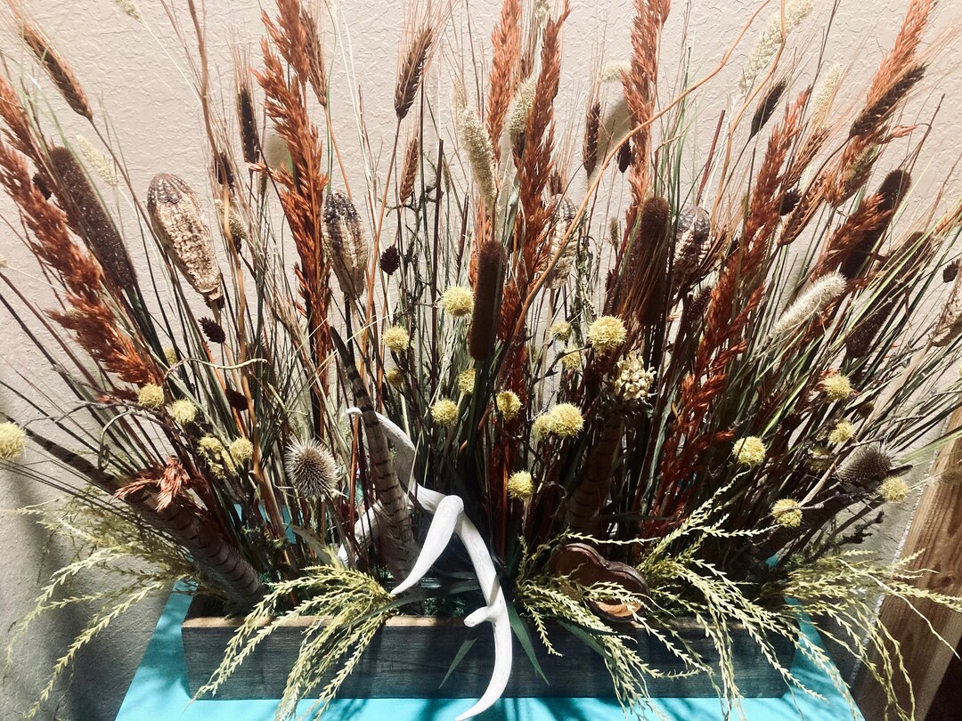 Antler and Cattail Arrangement, Fall Centerpiece, Western Centerpiece ...