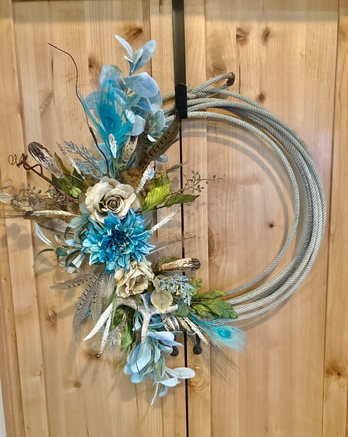 Antler Floral Rope Wreath Lariat Wreath Lasso Wreath - Etsy