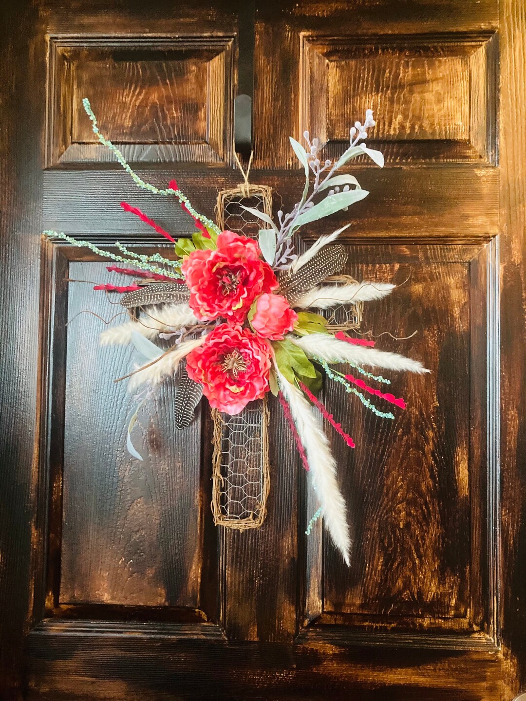Floral Cross Wreath, Farmhouse Wreath, Rustic Wreath, Southwestern ...