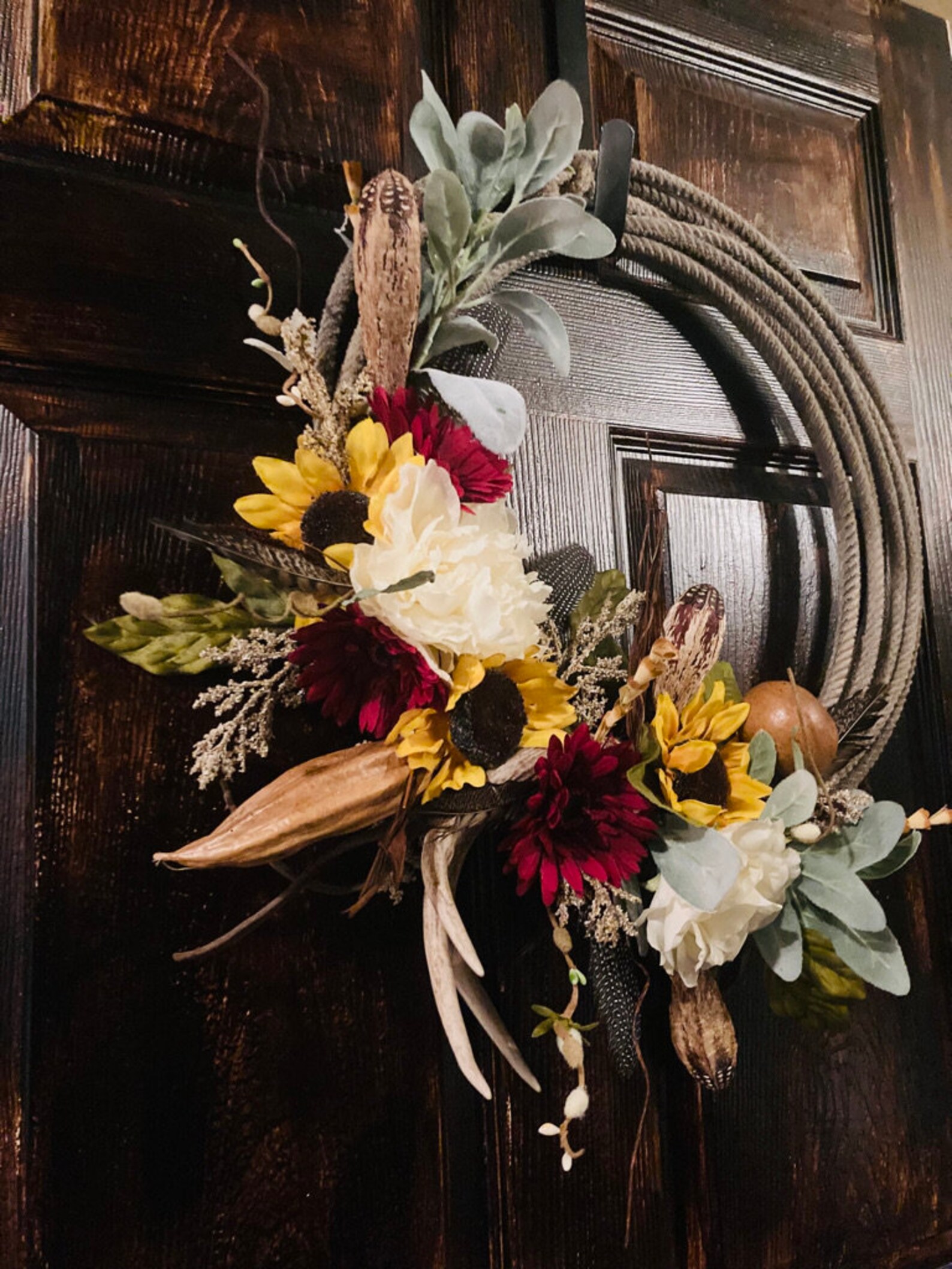 Antler Floral Rope Wreath, Lariat Wreath, Lasso Wreath, Western Wreath ...