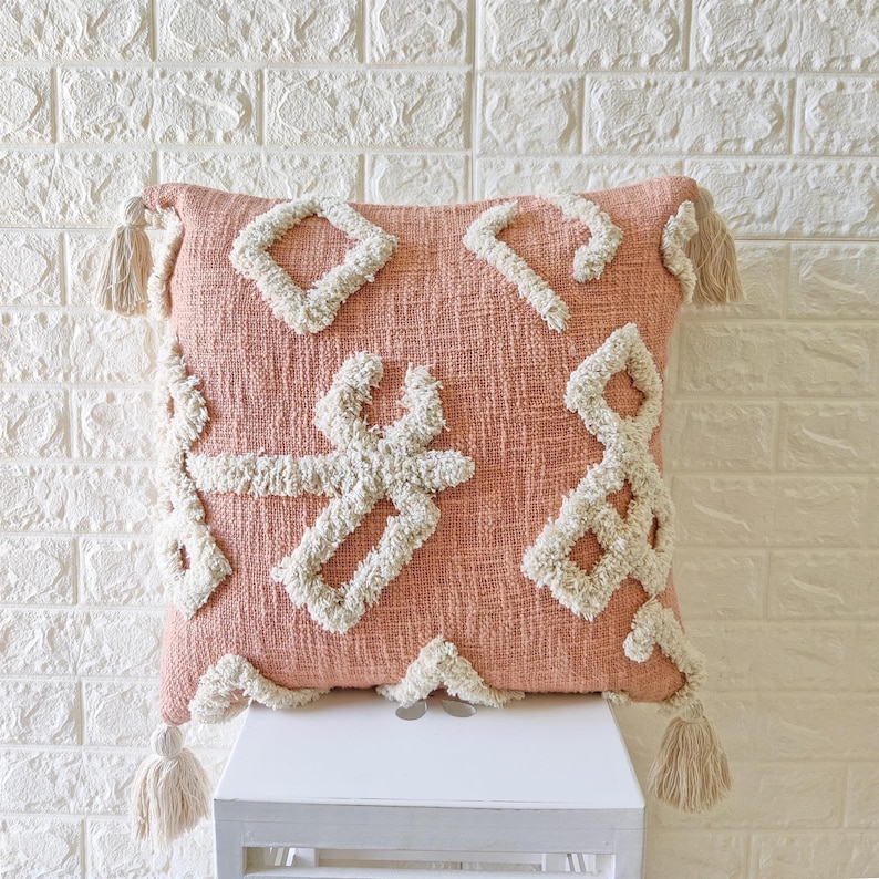 Blush Pink Embroidered Tufted Textured 100% Raw Cotton Hand - Etsy