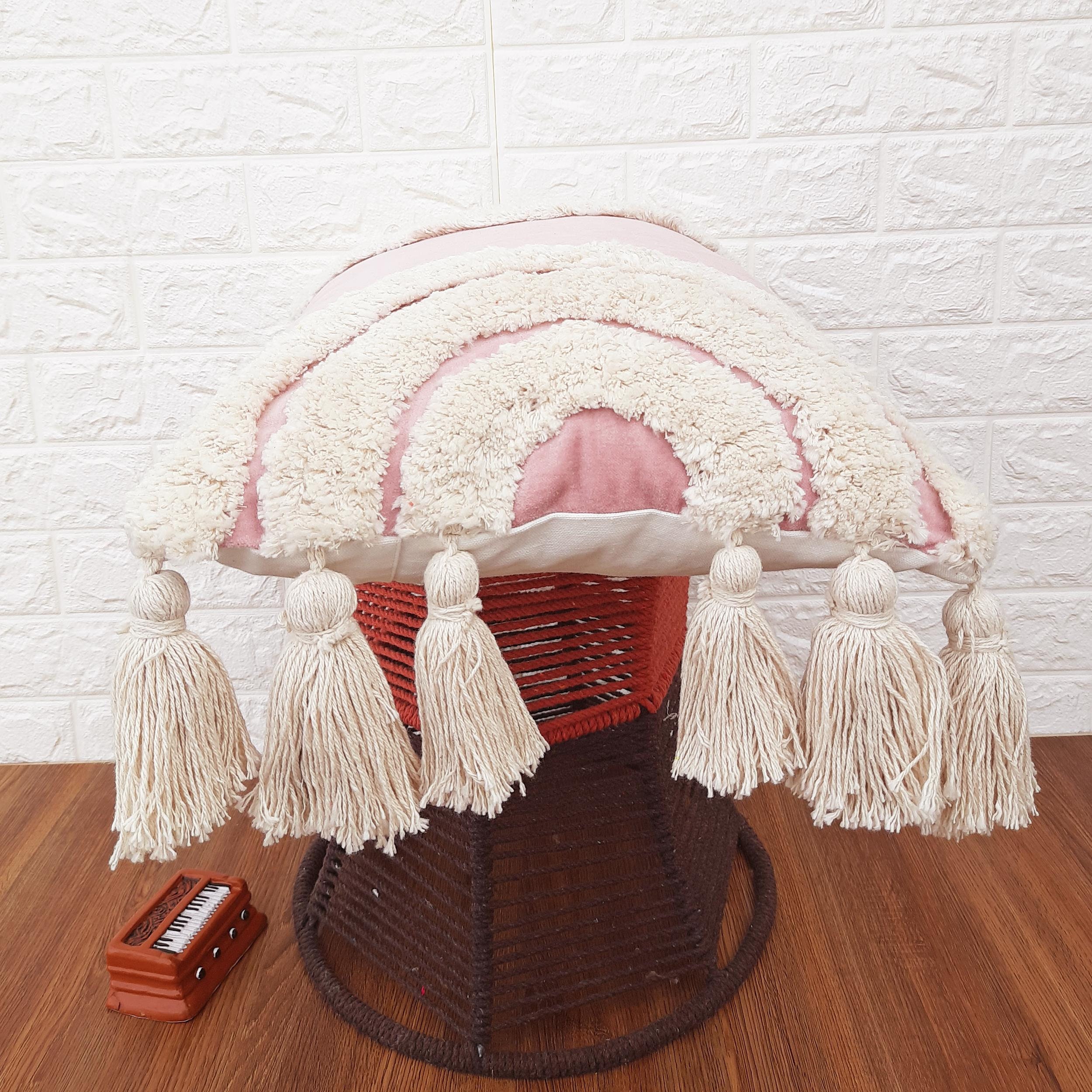 Pink & Ivory Tassel Pillow Cover Boho Textured Pillow Case | Etsy