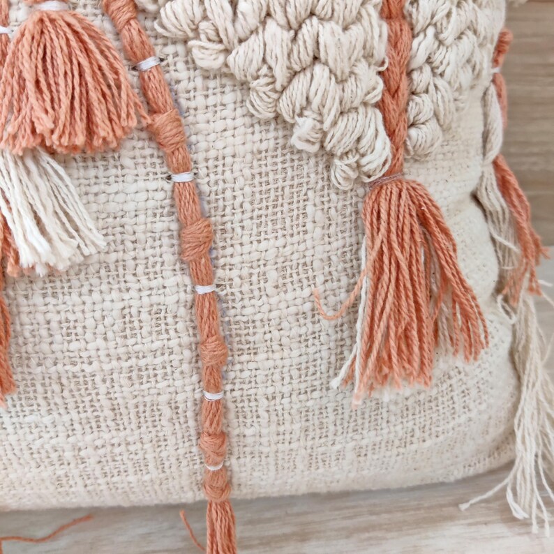 Ivory & Blush Pink Cotton Hand Embroidered Tufted 18x18 | Etsy