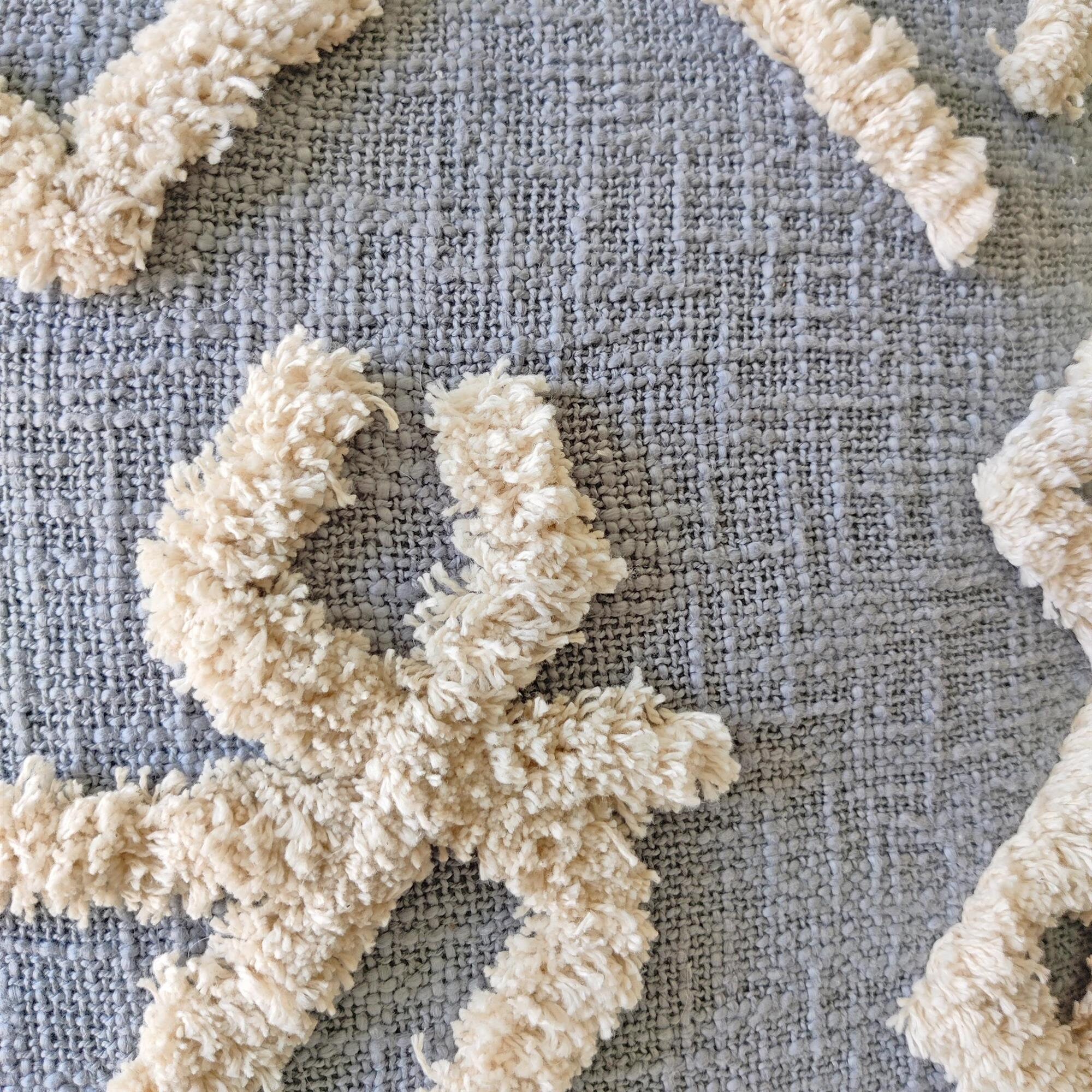Gray Embroidered Tufted Textured 100% Raw Cotton Hand Dyed 18x18 ...