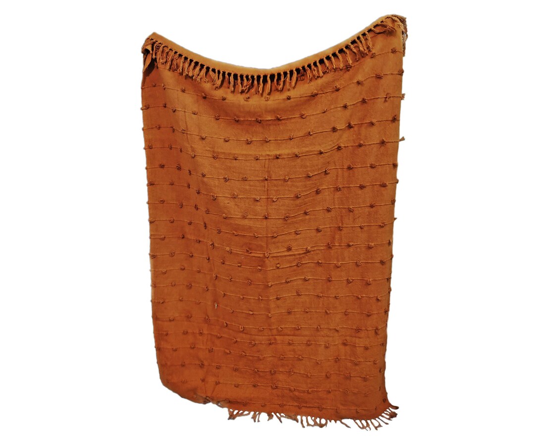 Rust Orange Chunky Loops Hand Loom Woven Sofa Throw Blankets Decorative ...