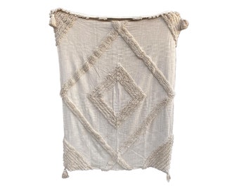 100% Cotton Throw Natural White Cotton Tufted Textured 52x72 | Etsy