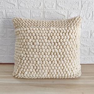 Ivory off White Chunky Loops Wool Cotton Hand Loom Woven 16x16, 18x18 ...