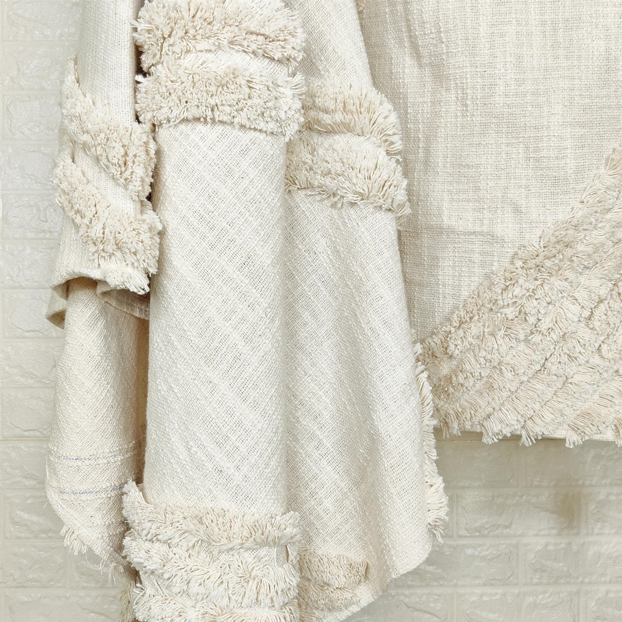 100% Cotton Throw Natural White Cotton Tufted Textured 52x72 | Etsy