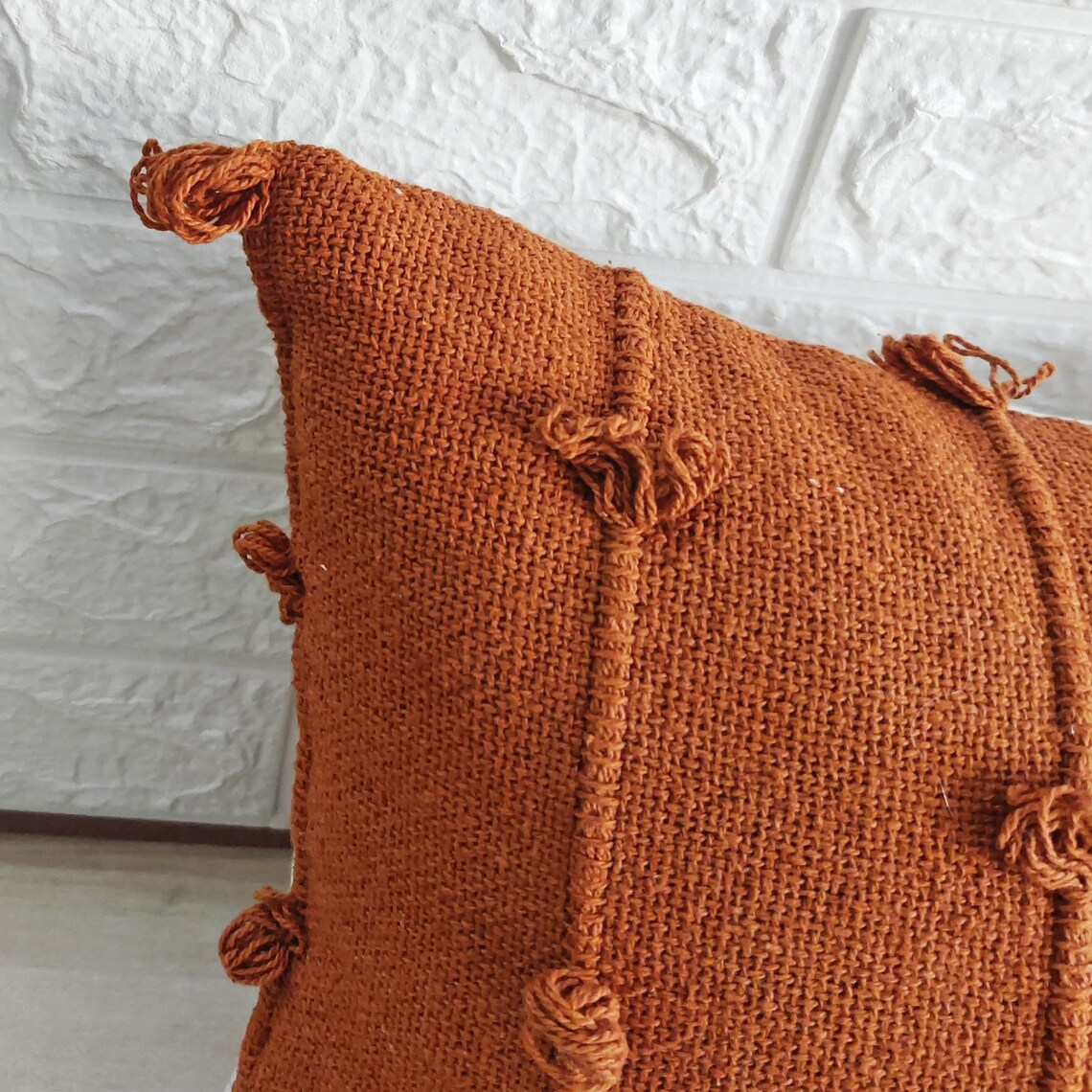 Rust Orange Hand Loom Woven Chunky Loops Natural Cotton Hand Dyed ...