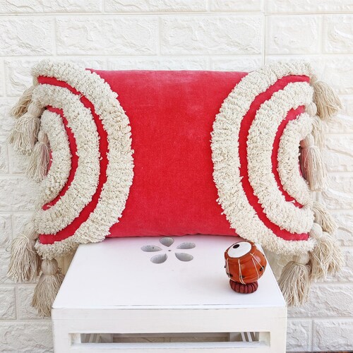 Pink & Ivory Tassel Pillow Cover Boho Textured Pillow Case - Etsy