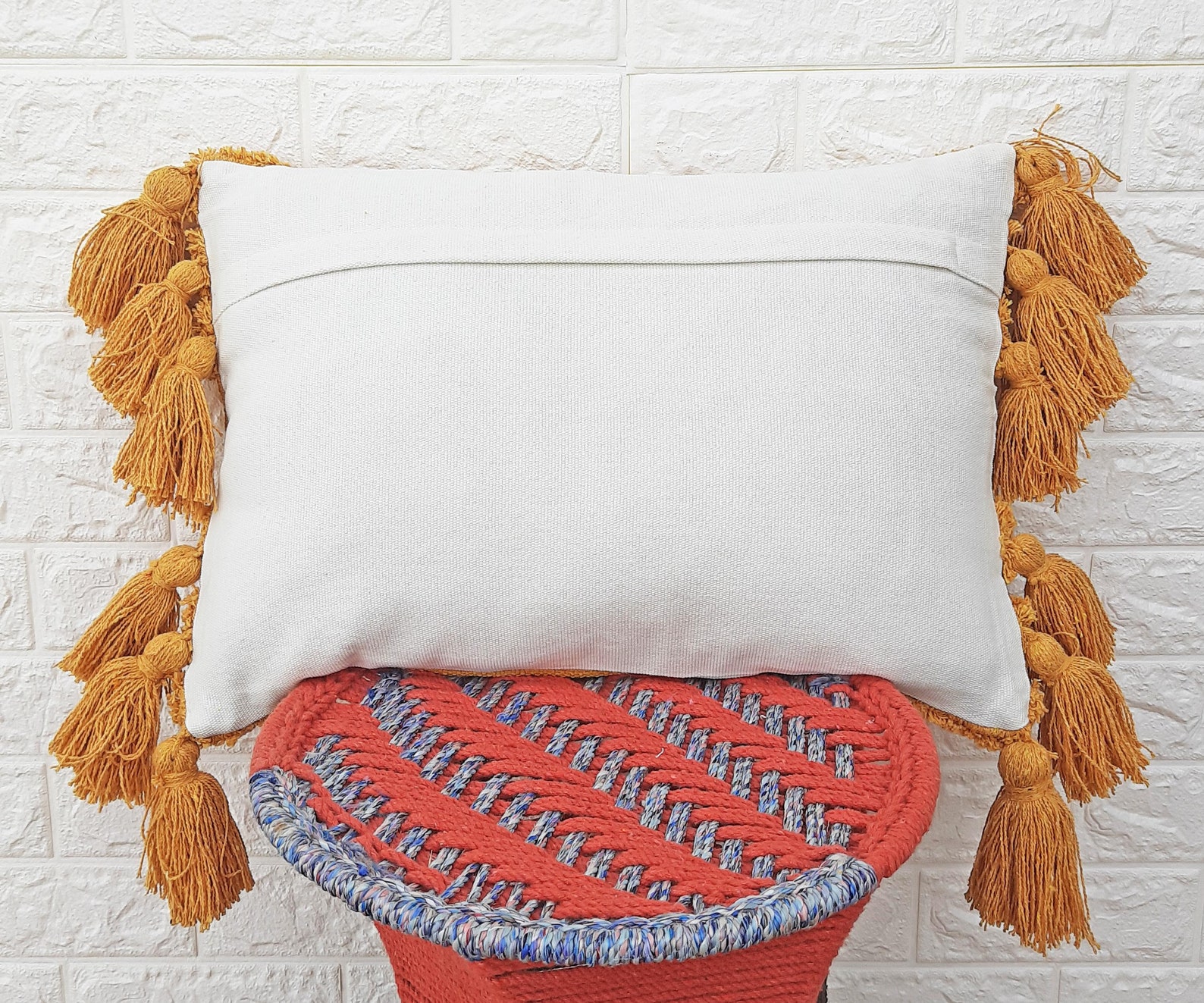 Mustard Yellow Tassel Pillow Cover Boho Textured Pillow Case Tufted ...