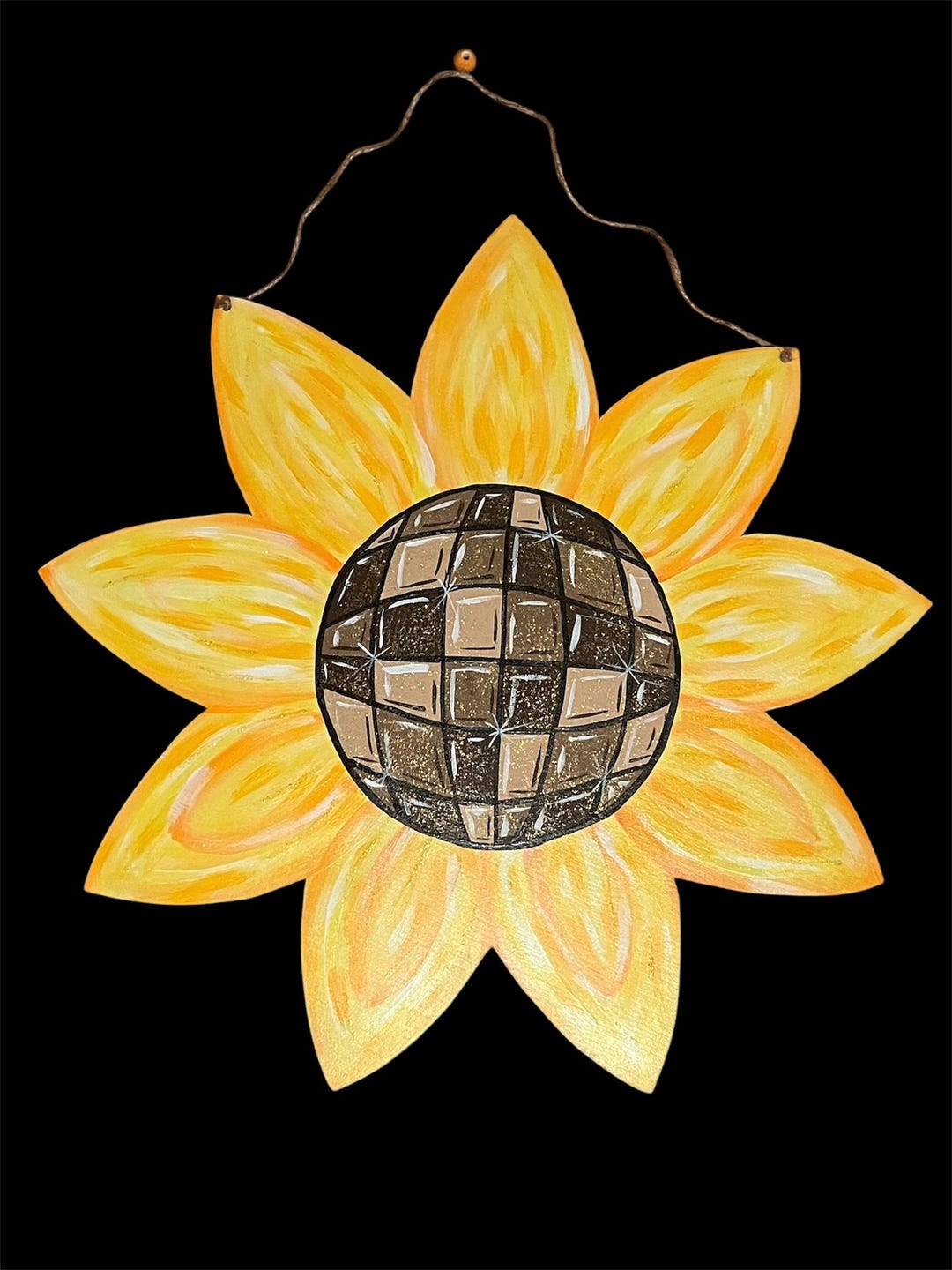 Disco Ball Sunflower Door Hanger: Hand-painted Fall Decor - Etsy